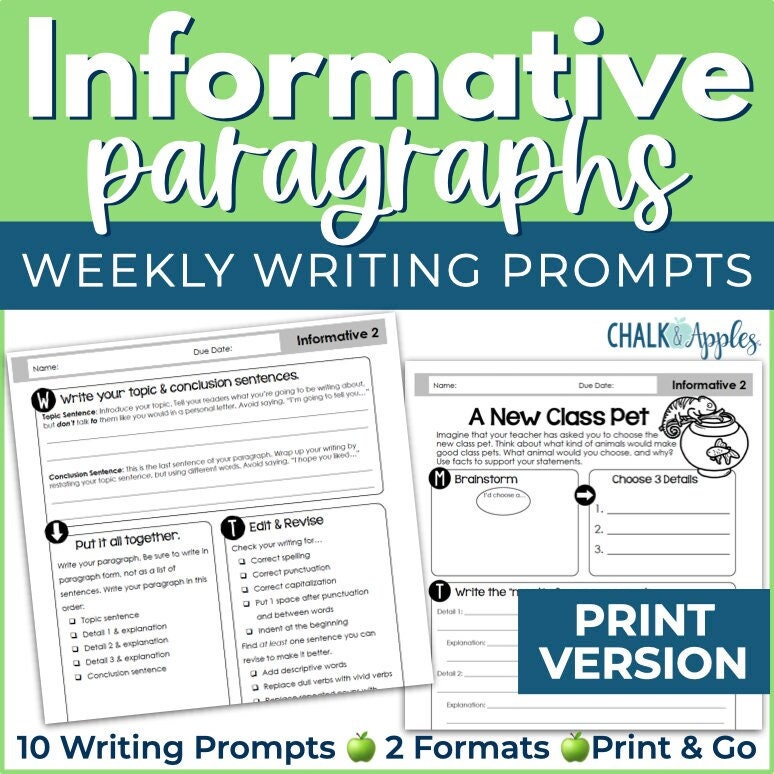 Informative Paragraphs Weekly Paragraph Writing Prompts & Graphic ...