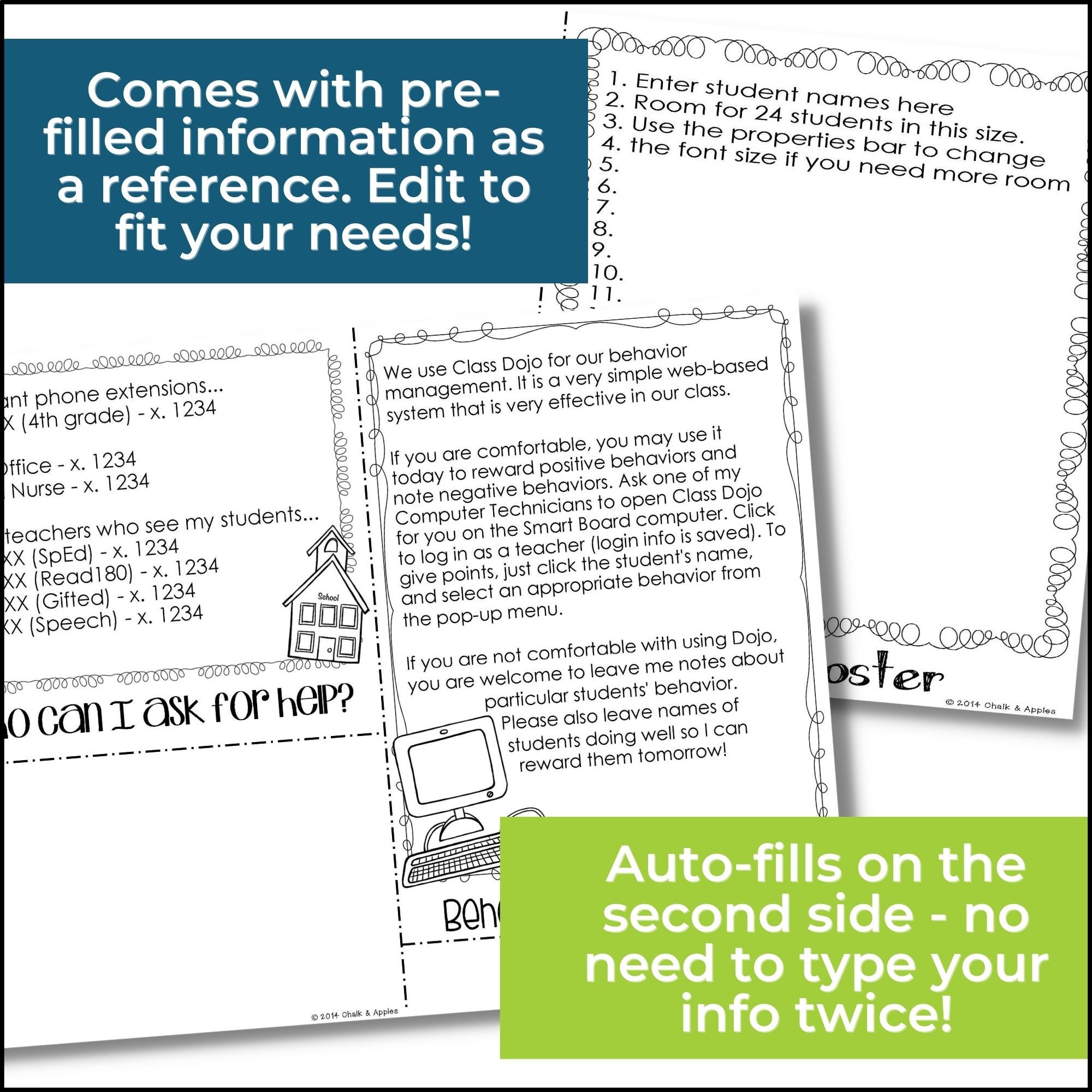 Substitute Flipbook Editable Quick Reference Substitute Binder ...