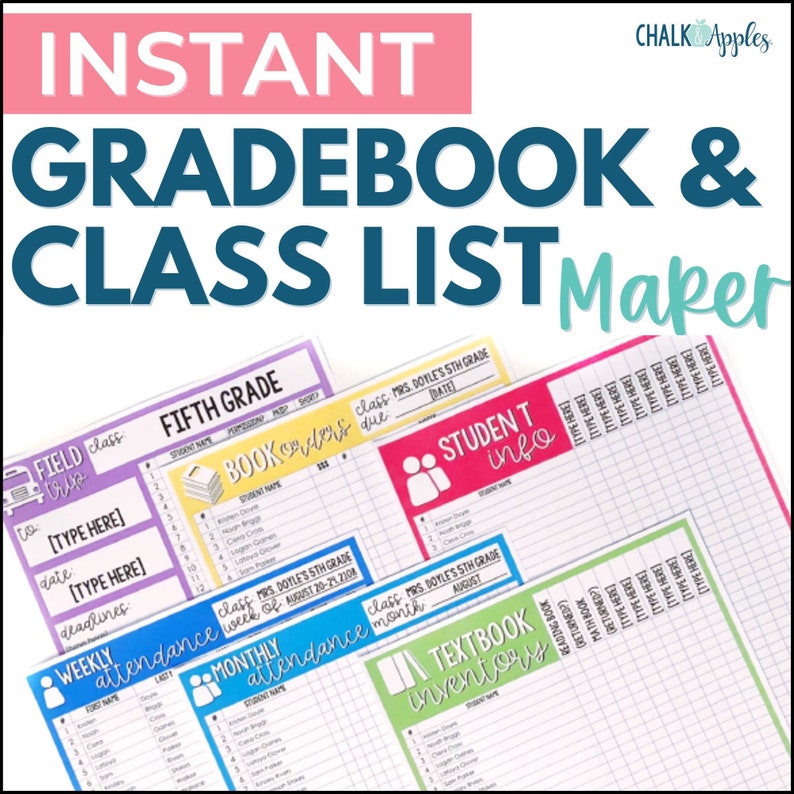 Instant, Editable Class List Maker & Gradebook - Etsy