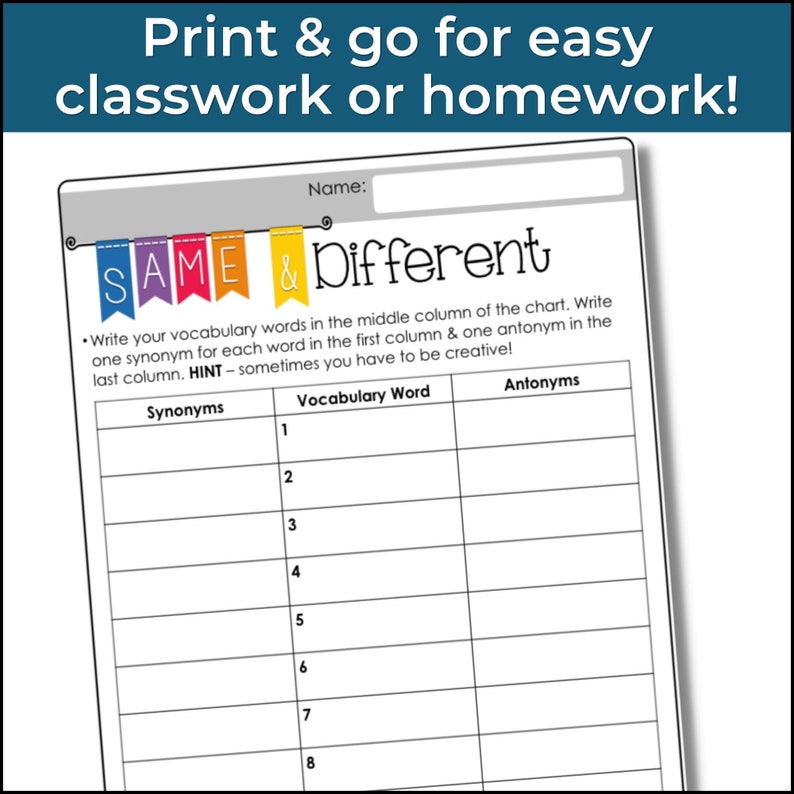 Vocabulary Graphic Organizers Printable Word Work for Big - Etsy
