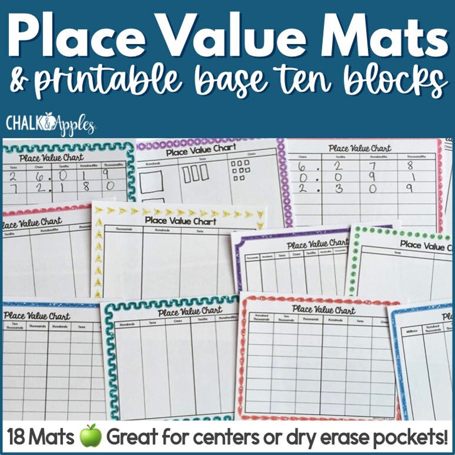 Place Value Charts Printable Place Value Mats & Base Ten Blocks - Etsy