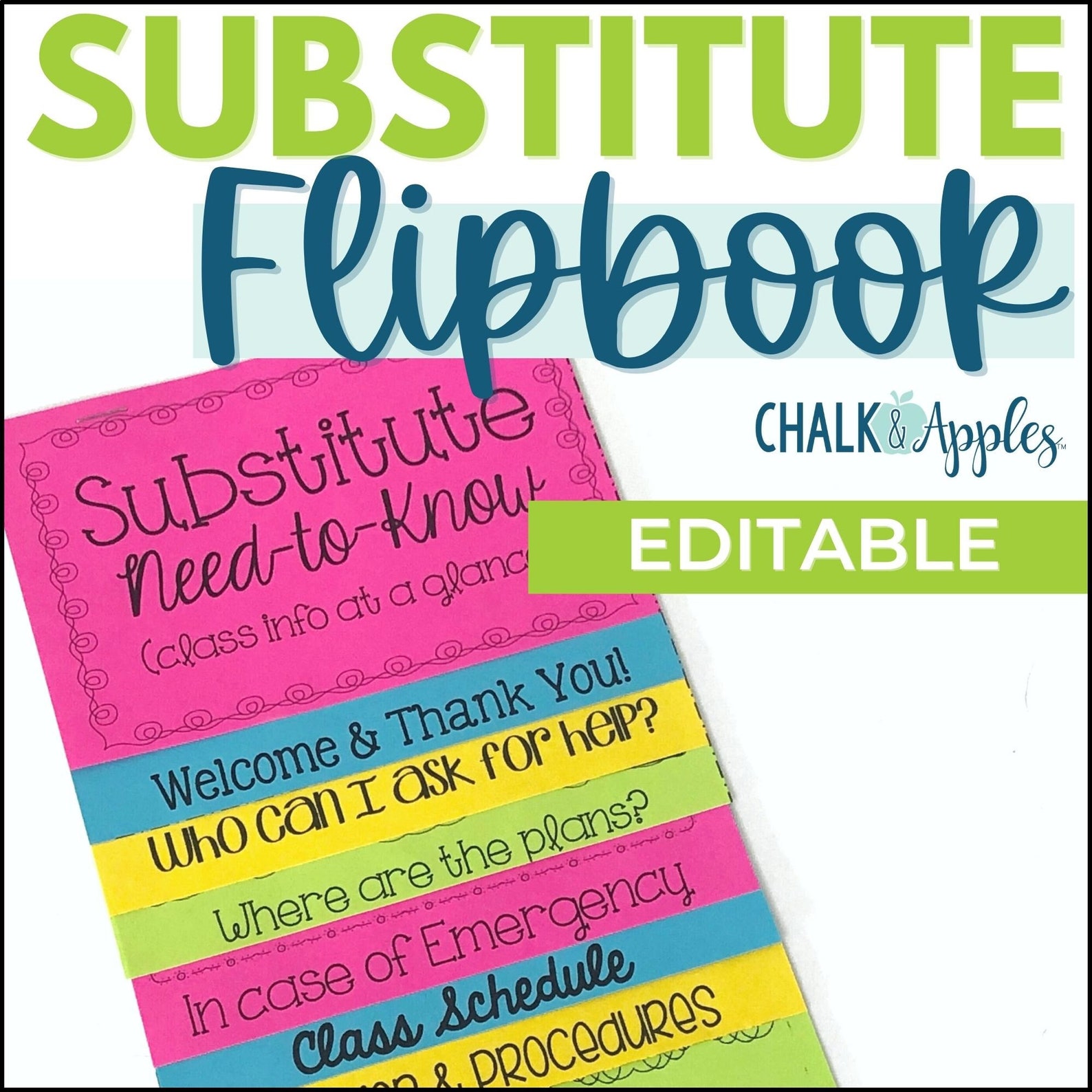 Substitute Flipbook Editable Quick Reference Substitute Binder ...