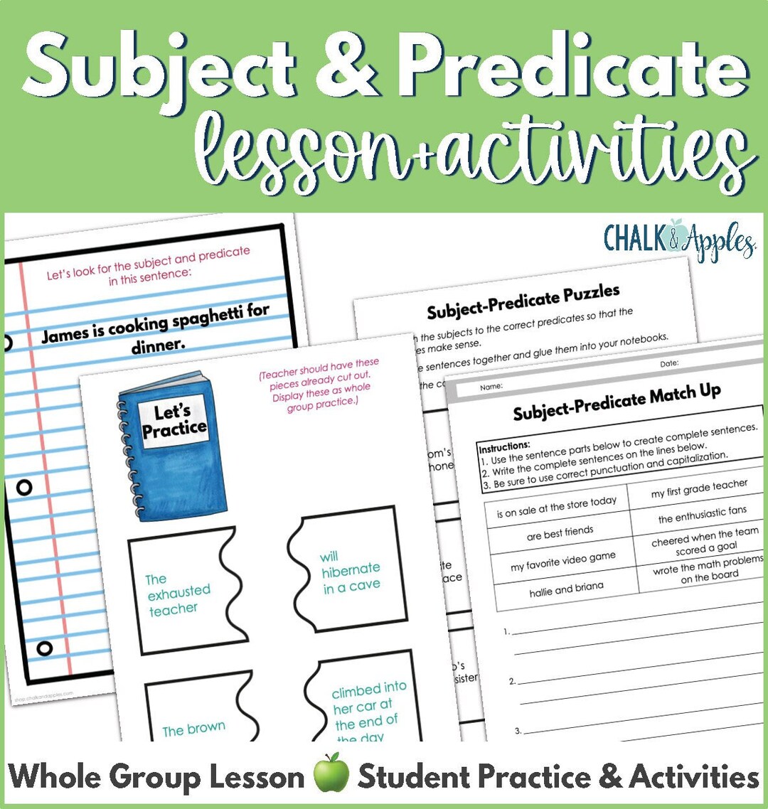 Subject and Predicate Lesson and Activities - Etsy