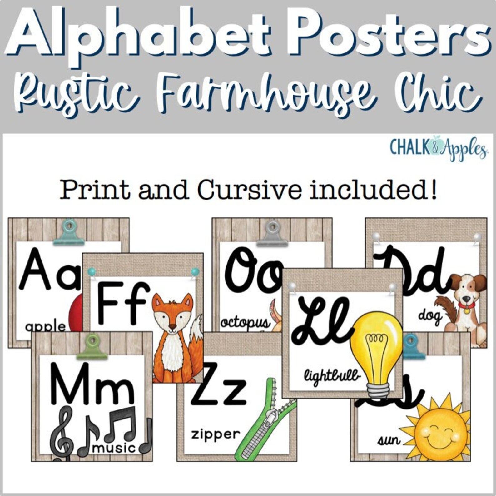 Alphabet Line in Print & Cursive Rustic Farmhouse Chic - Etsy