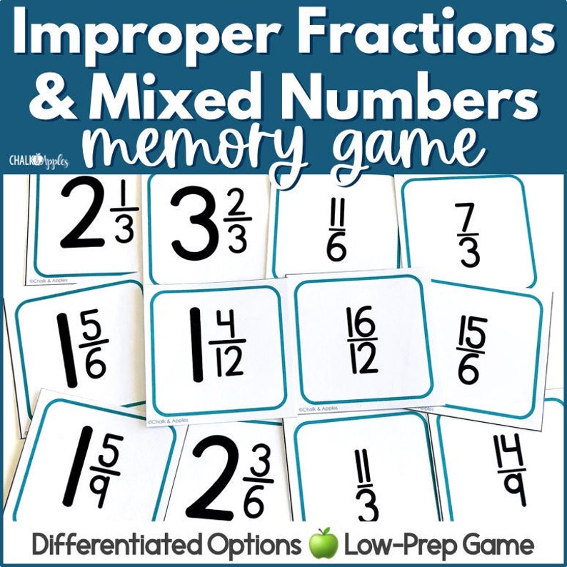 Mixed Numbers and Improper Fractions Concentration Game - Etsy