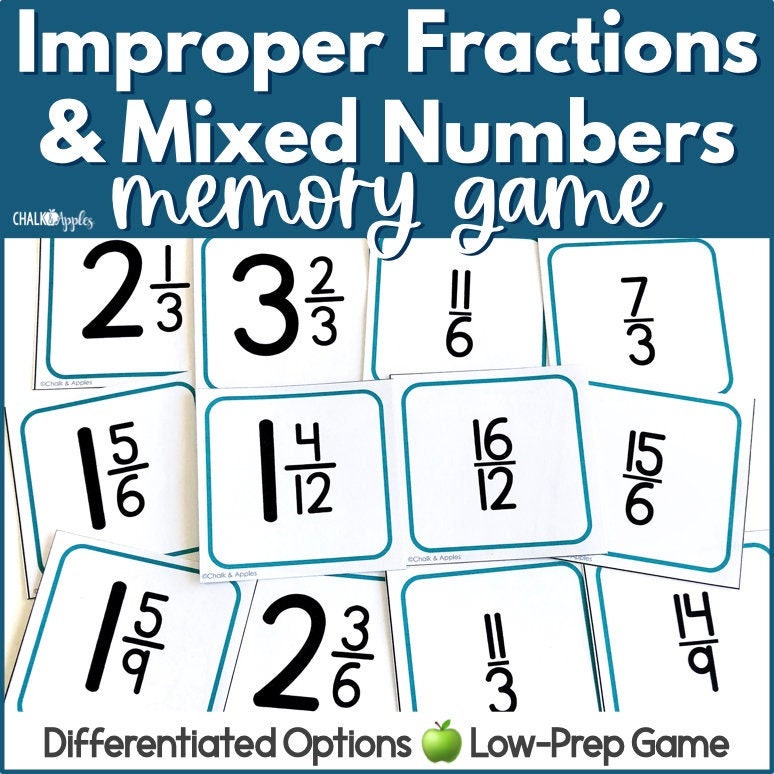 Mixed Numbers and Improper Fractions Concentration Game - Etsy