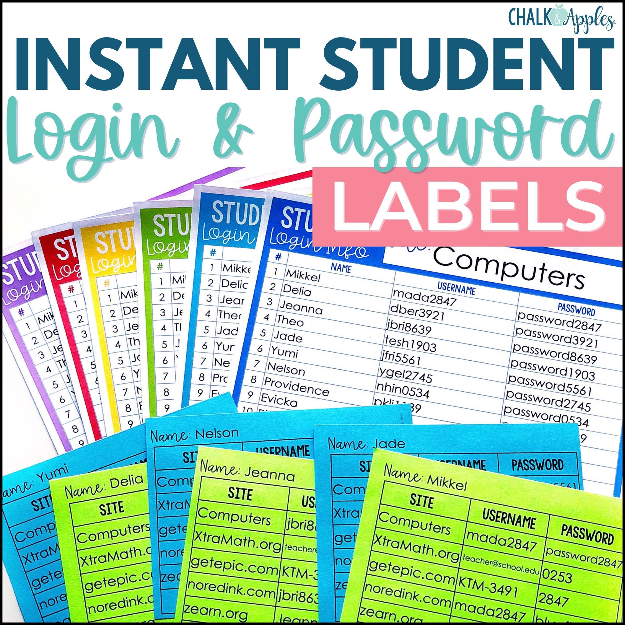 Editable Student Login & Password Cards Autofill Student Login Labels ...