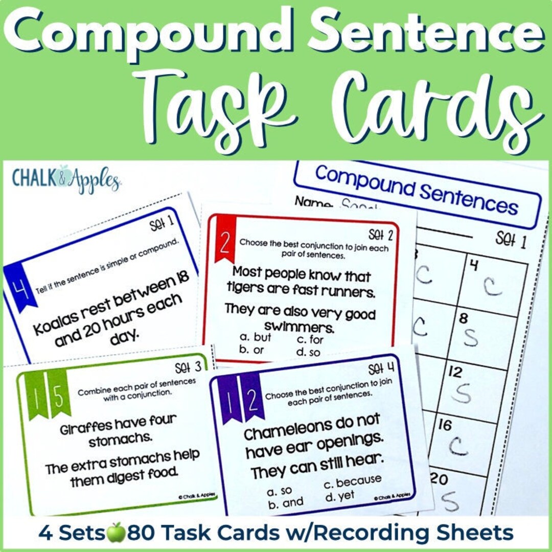 Simple and Compound Sentences Task Cards - Etsy