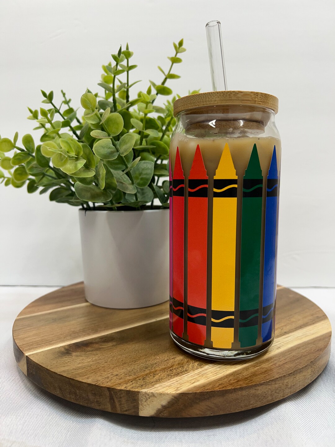Rainbow Crayons Glass Can Cup - Teacher Gift - Iced Coffee Cup - Soda ...