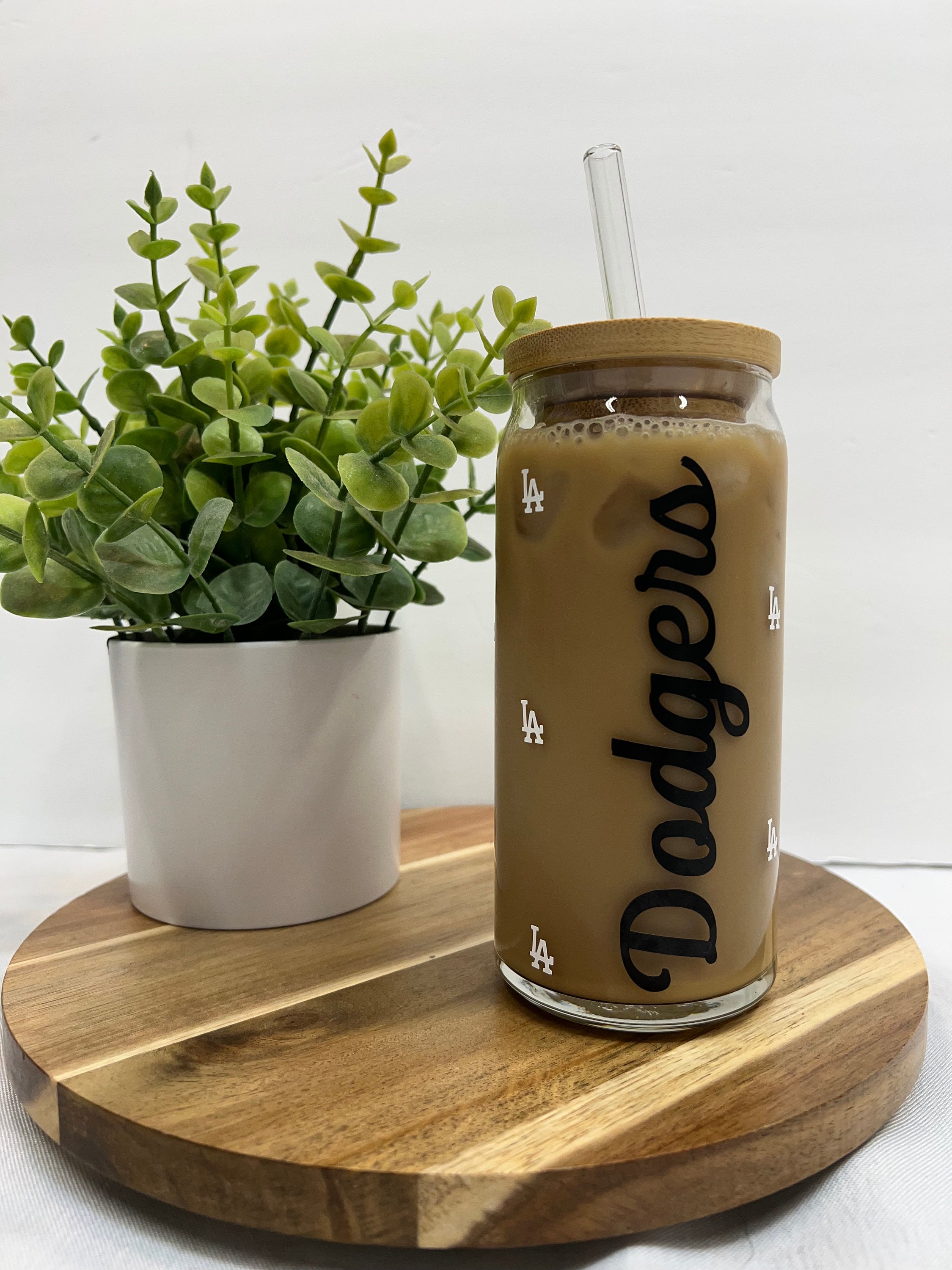 Black and White Los Angeles Dodger Glass Can Cup Iced Coffee Cup Beer ...