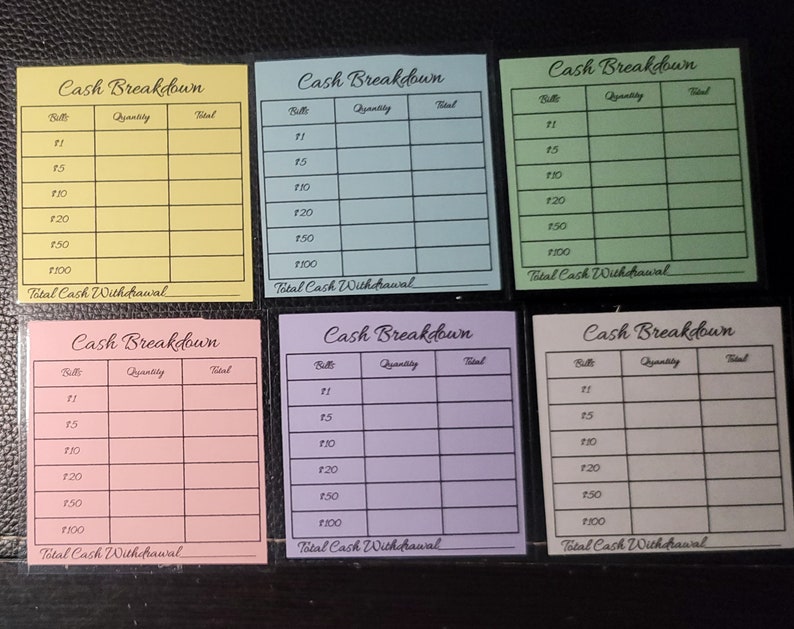 Cash Breakdown for Bank or Cash Dividers With Cash Envelope Wallet - Etsy