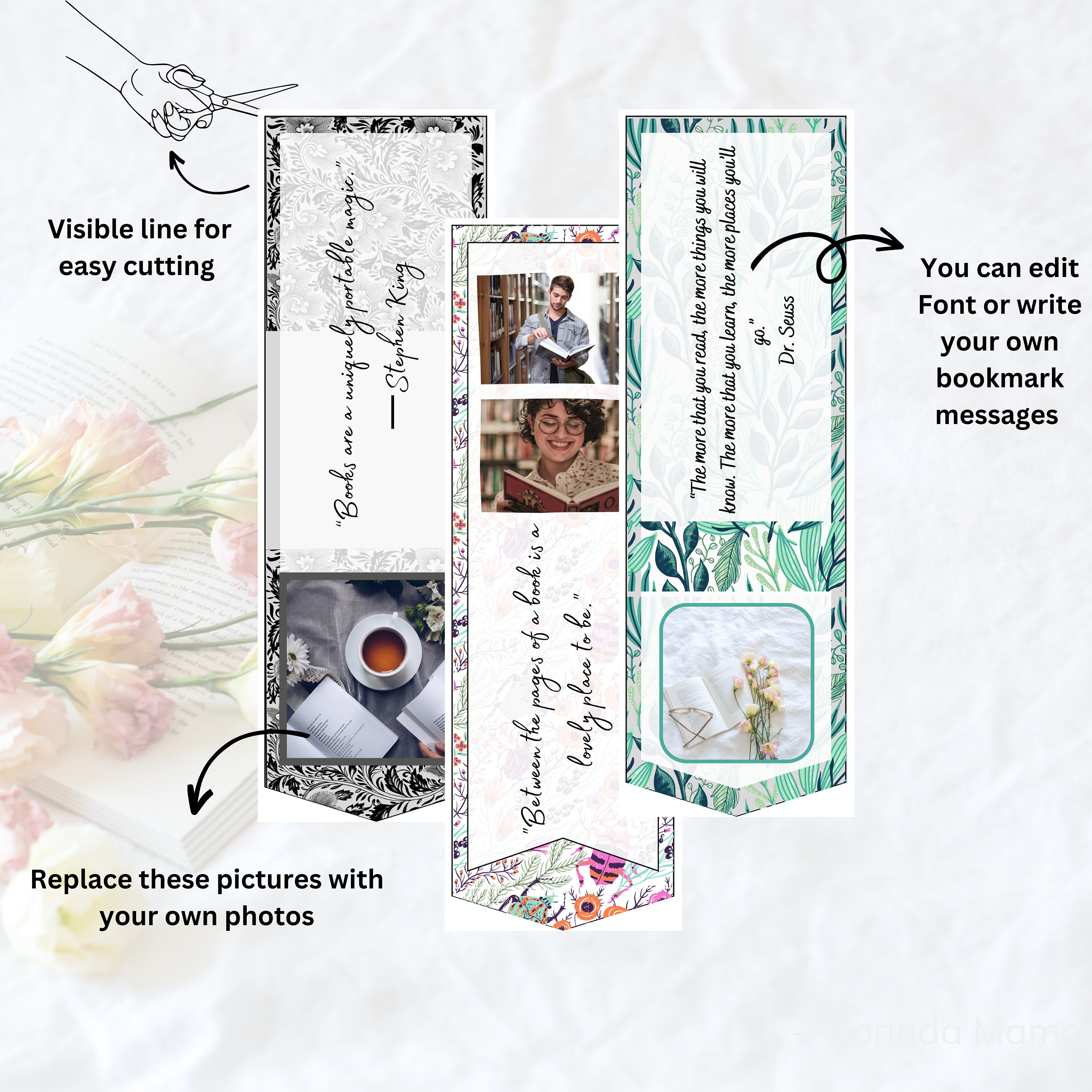 Editable Bookmarks Template, Bookworm Quotes, Add Your Own Picture ...