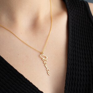Personalized Handwriting Name Necklace Custom Cursive Script Vertical ...
