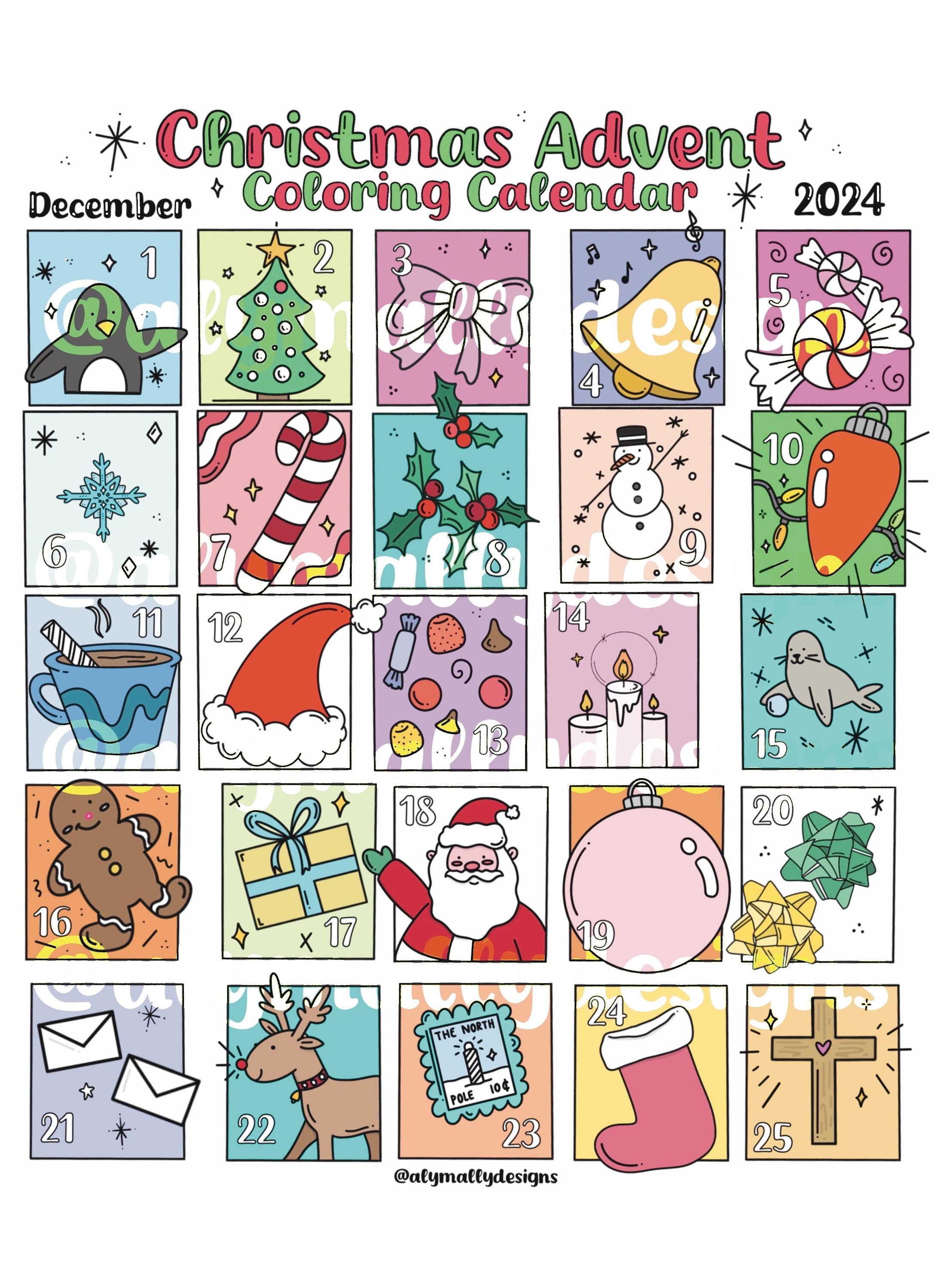 Christmas Coloring Advent Color-a-day Calendar 2024 Printable PDF - Etsy
