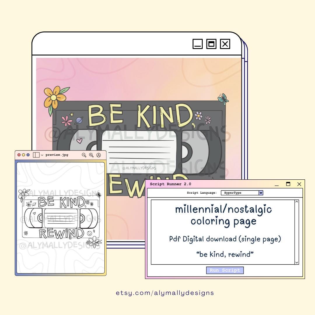 Millennial Nostalgic Coloring Page (single Page)— Digital Download PDF ...