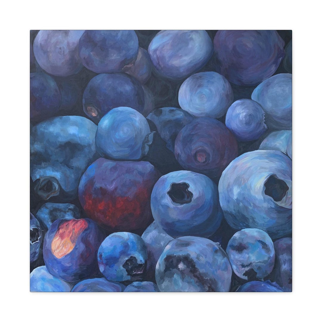 Canvas Painting of Blueberries, Matte Canvas Wall Art, Stretched Fruit ...