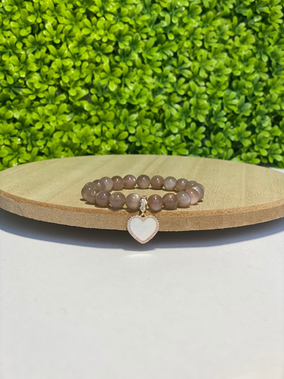 Brown Moonstone Shell Heart Gemstone Bracelet - Etsy