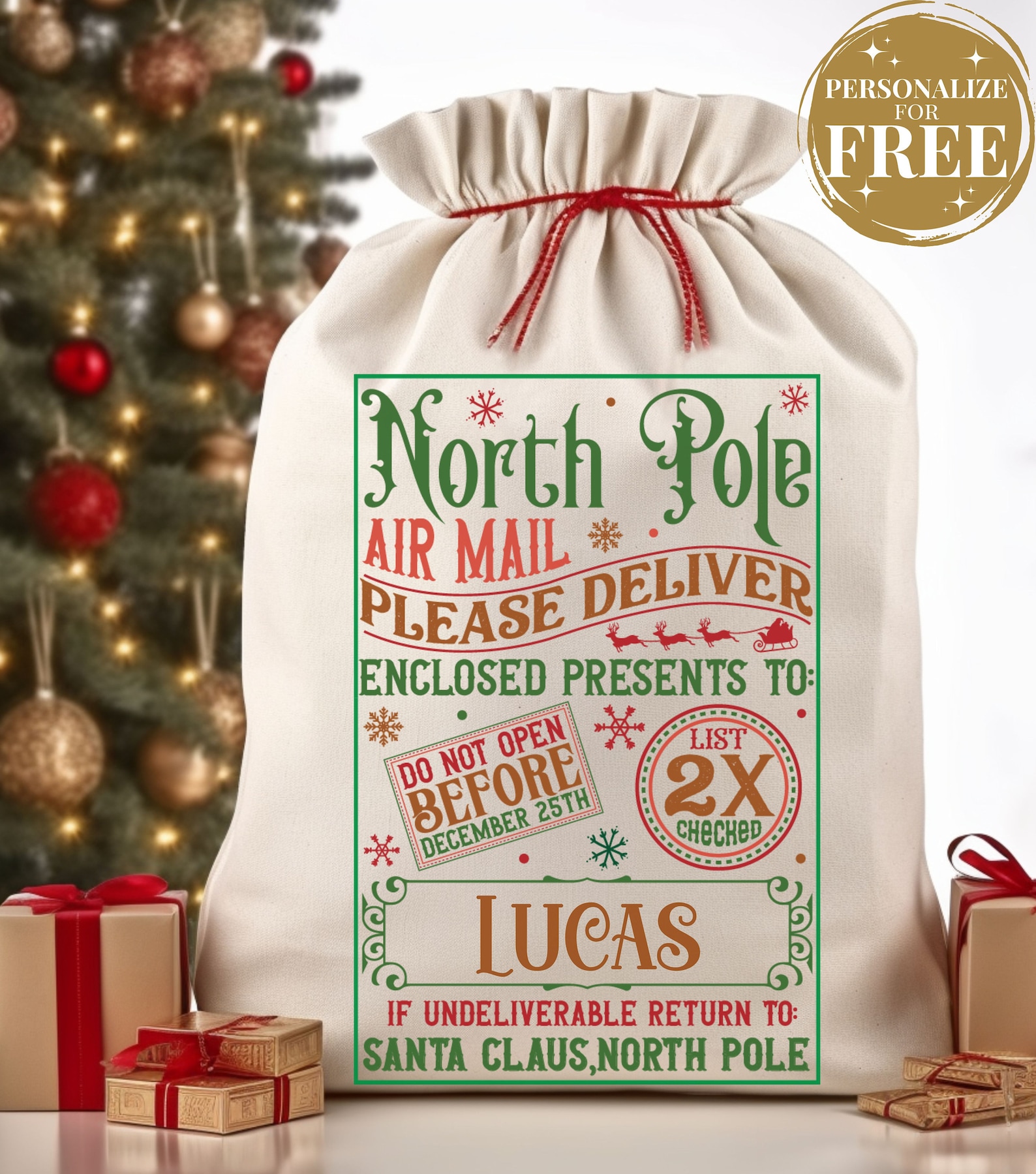 Large Personalized Santa's Sack, Jumbo Santa Claus Bag for Christmas ...