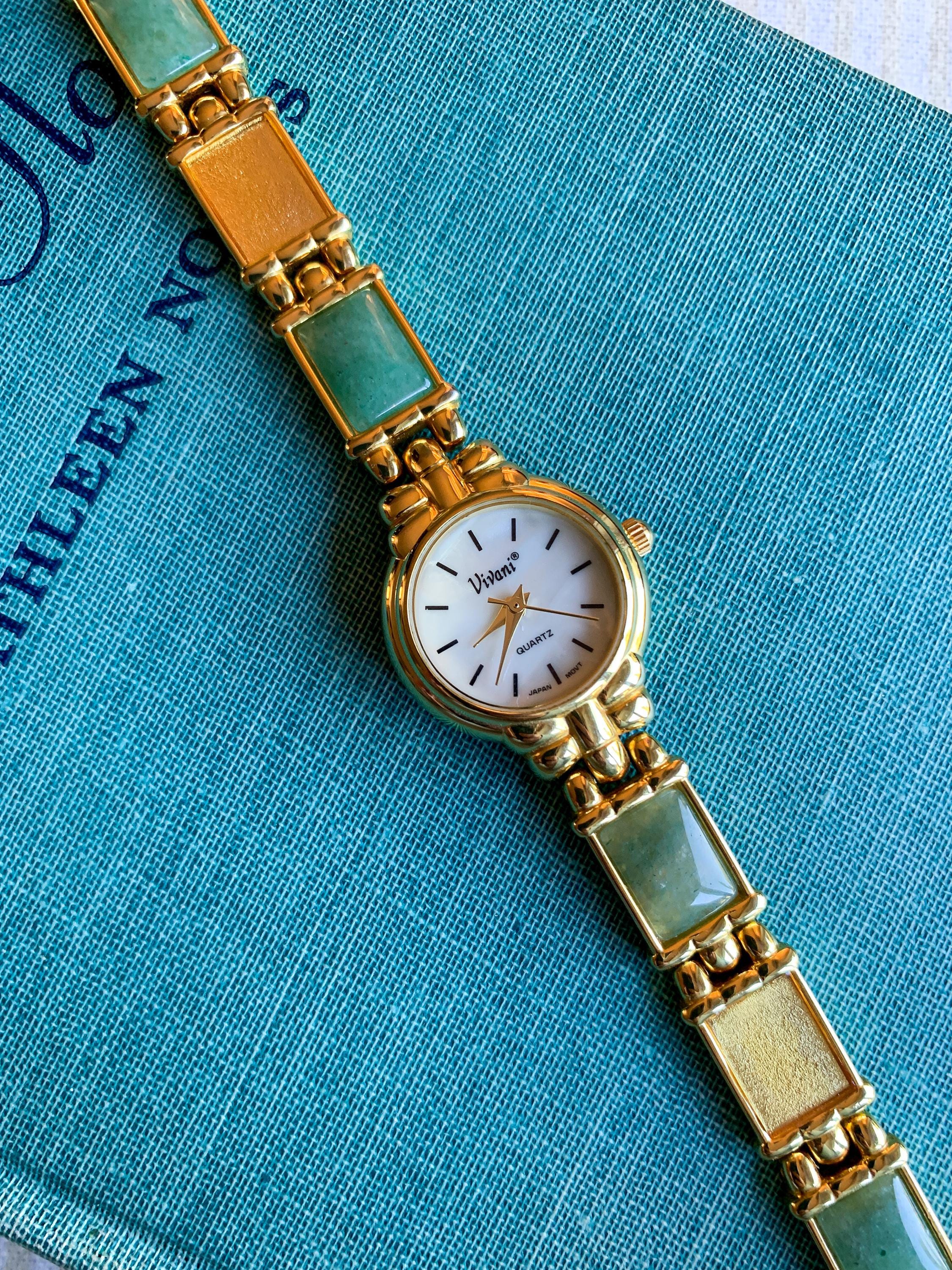 Vivani Dainty Vintage Ladies Watch With Mother of Pearl Dial & Green ...