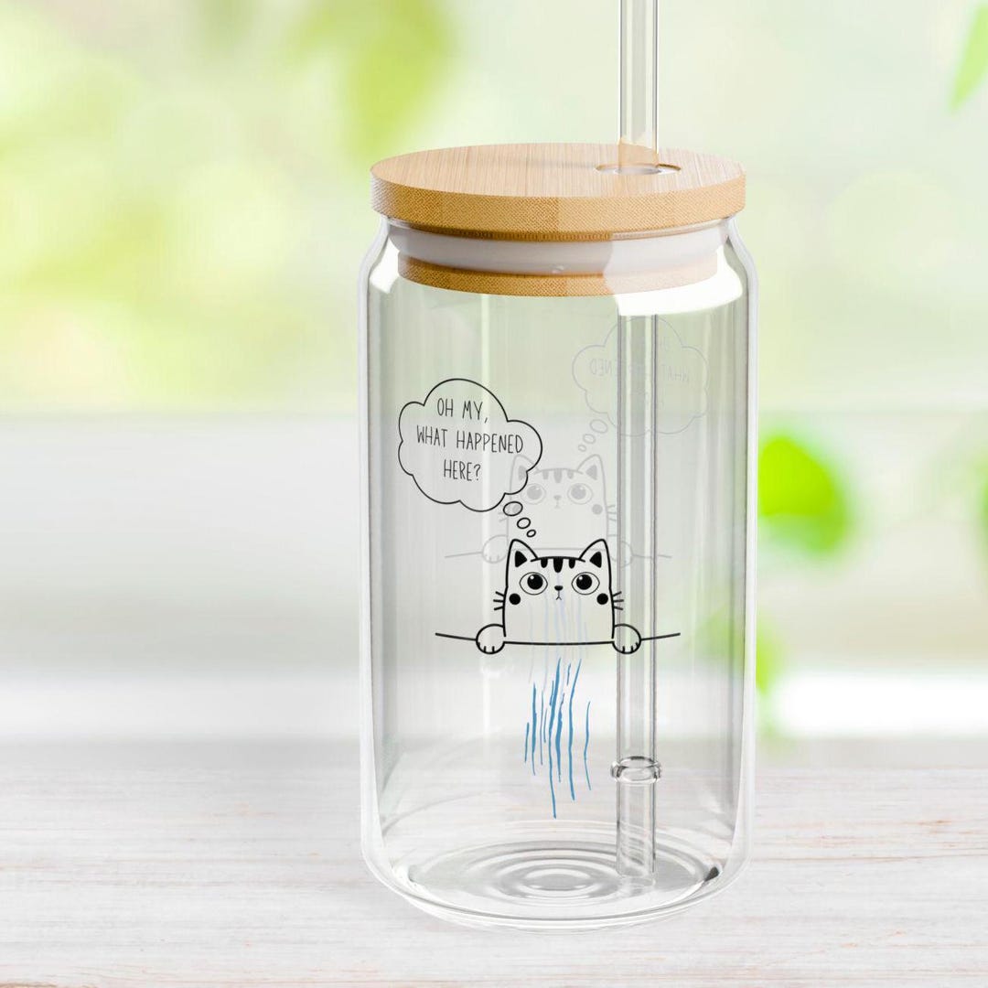 Cat Lover Sipper Glass, Cute 16oz Cup With Lid and Straw, Funny Cat ...