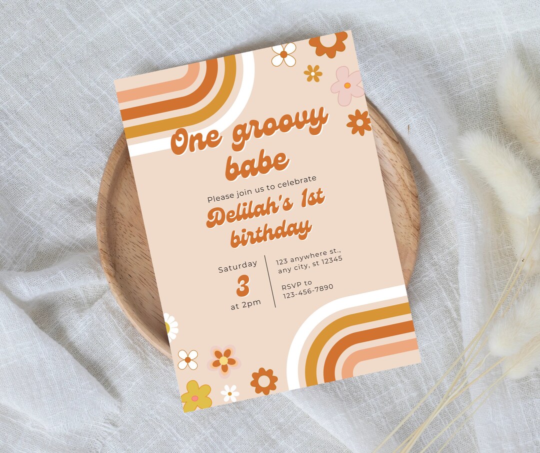 Groovy One Birthday Invitation Groovy Birthday Invite Custom Birthday ...