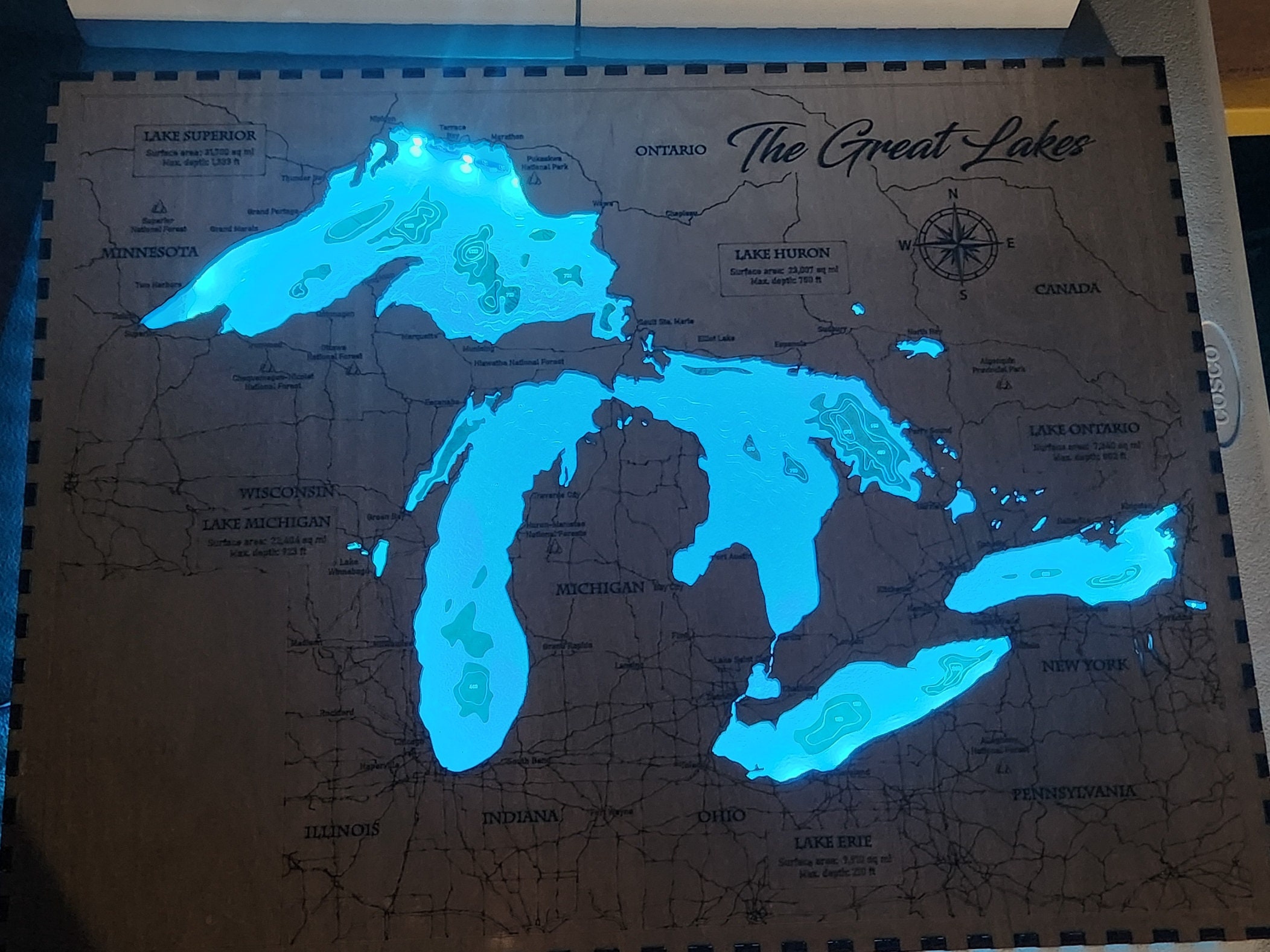 Wood LED Great Lakes Map - Etsy