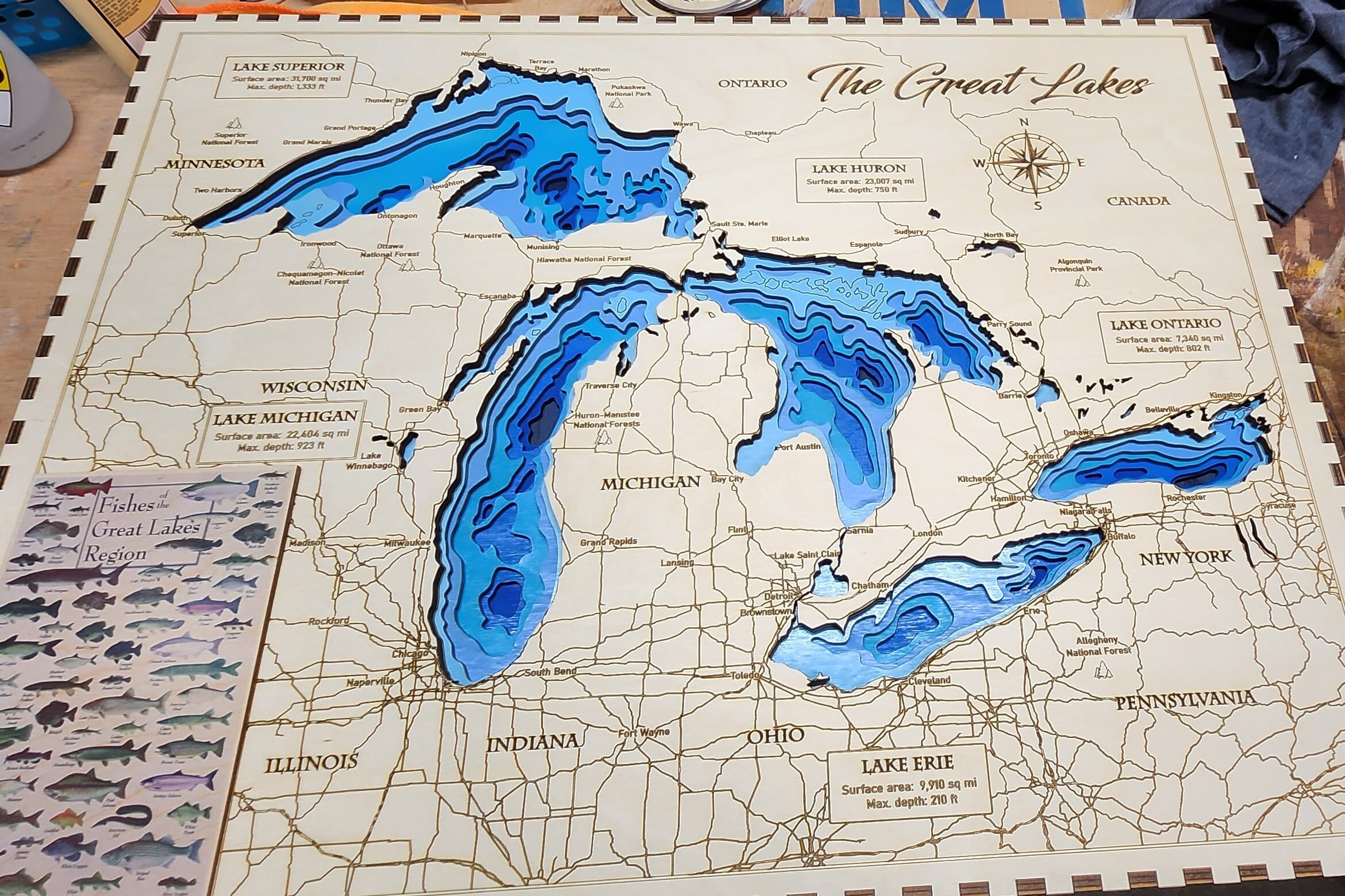 Wood Layered Great Lakes Map - Etsy