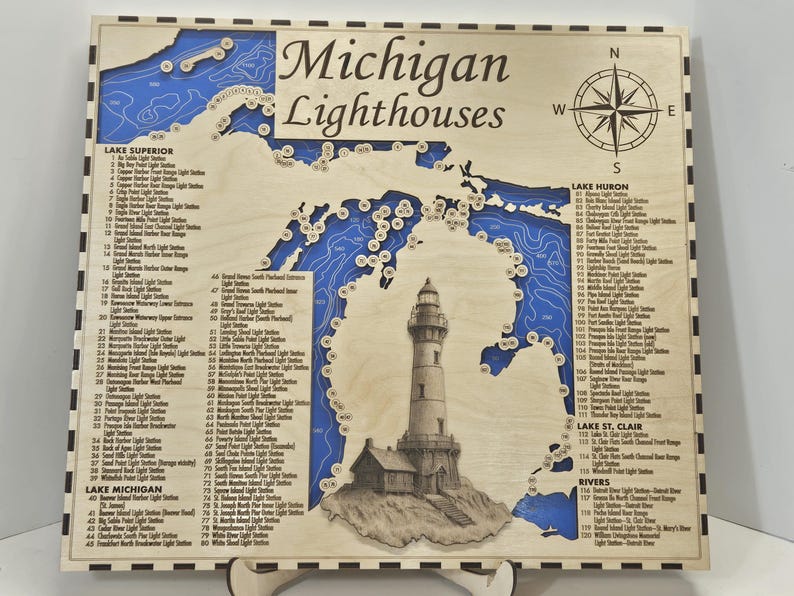Michigan Lighthouse Map - Etsy