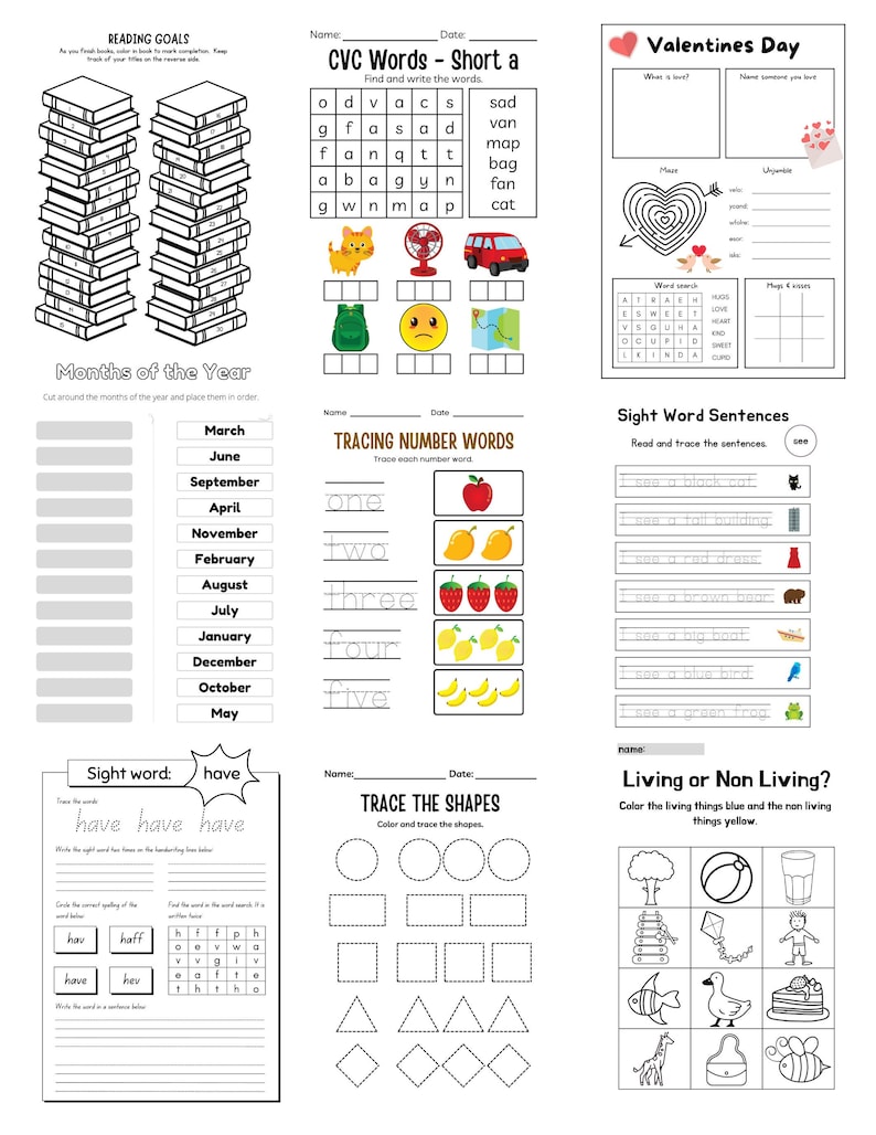 Printable Pre-k Preschool Kindergarten Worksheets - Etsy
