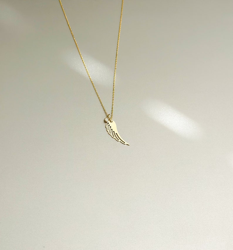 Diamond Angel Wing Necklace in 14k Solid Gold - Protection Necklace ...