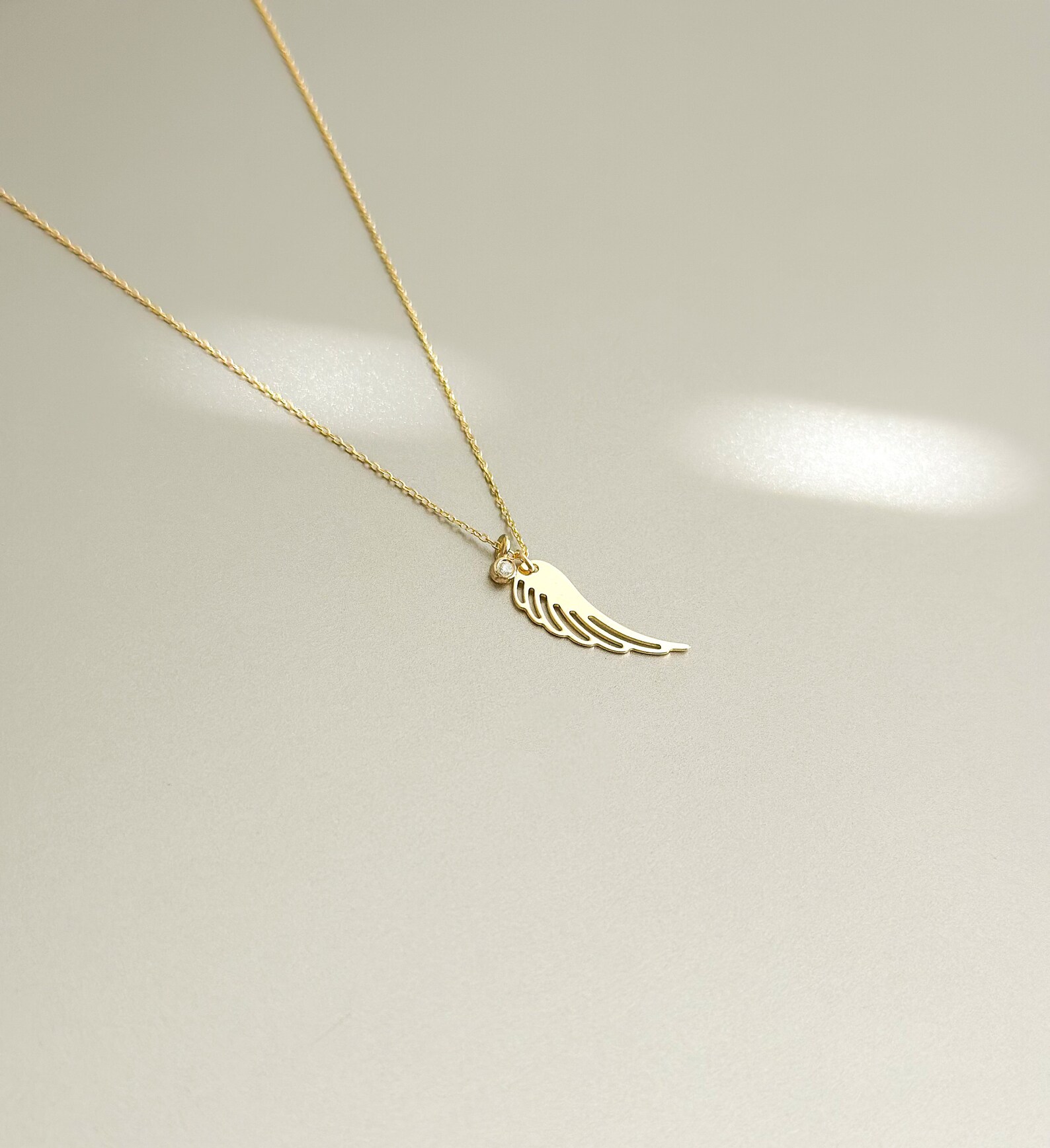 Diamond Angel Wing Necklace in 14k Solid Gold - Protection Necklace ...