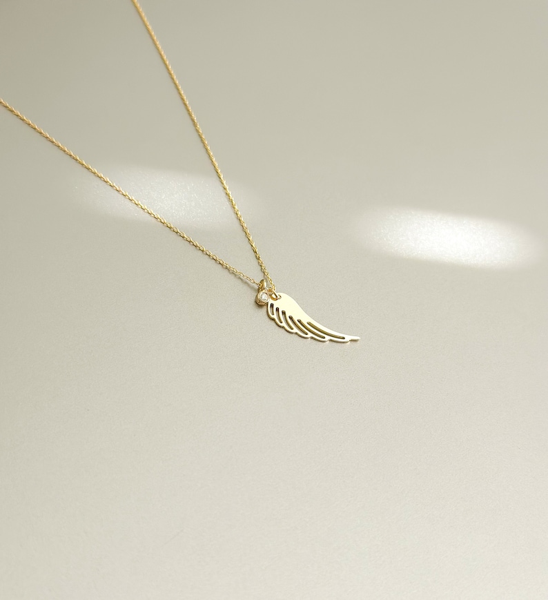 Diamond Angel Wing Necklace in 14k Solid Gold - Protection Necklace ...