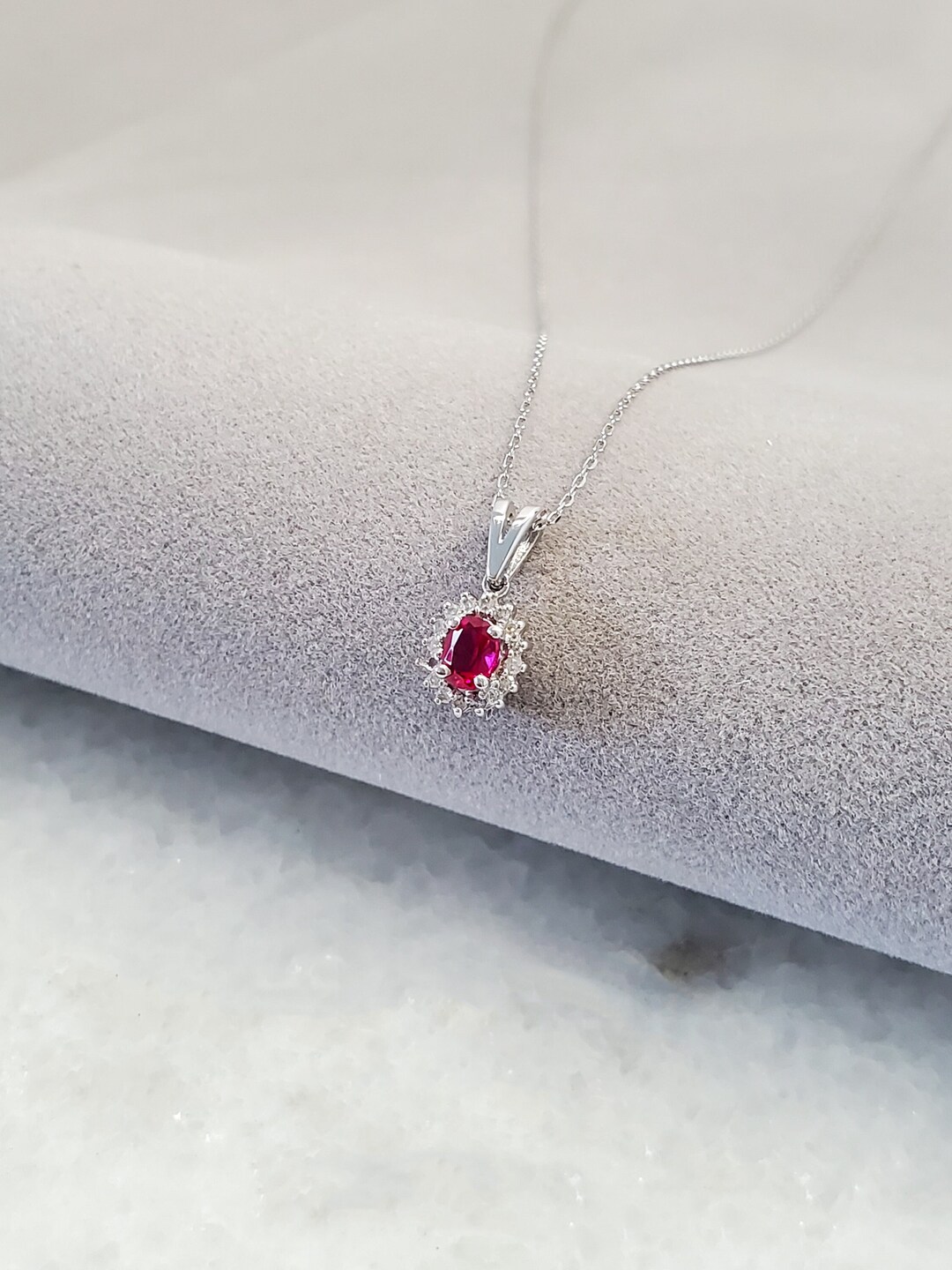 Diamond Ruby Necklace in 14k White Gold Ruby Stone Pendant Necklace for ...
