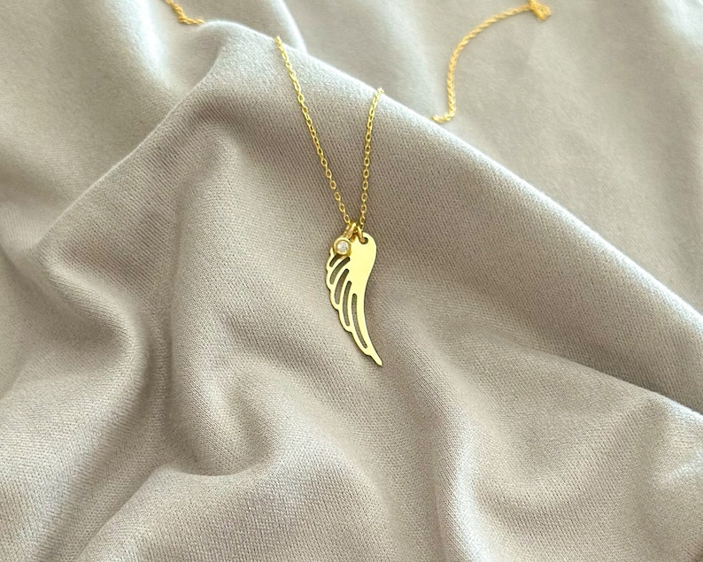 Diamond Angel Wing Necklace in 14k Solid Gold - Protection Necklace ...