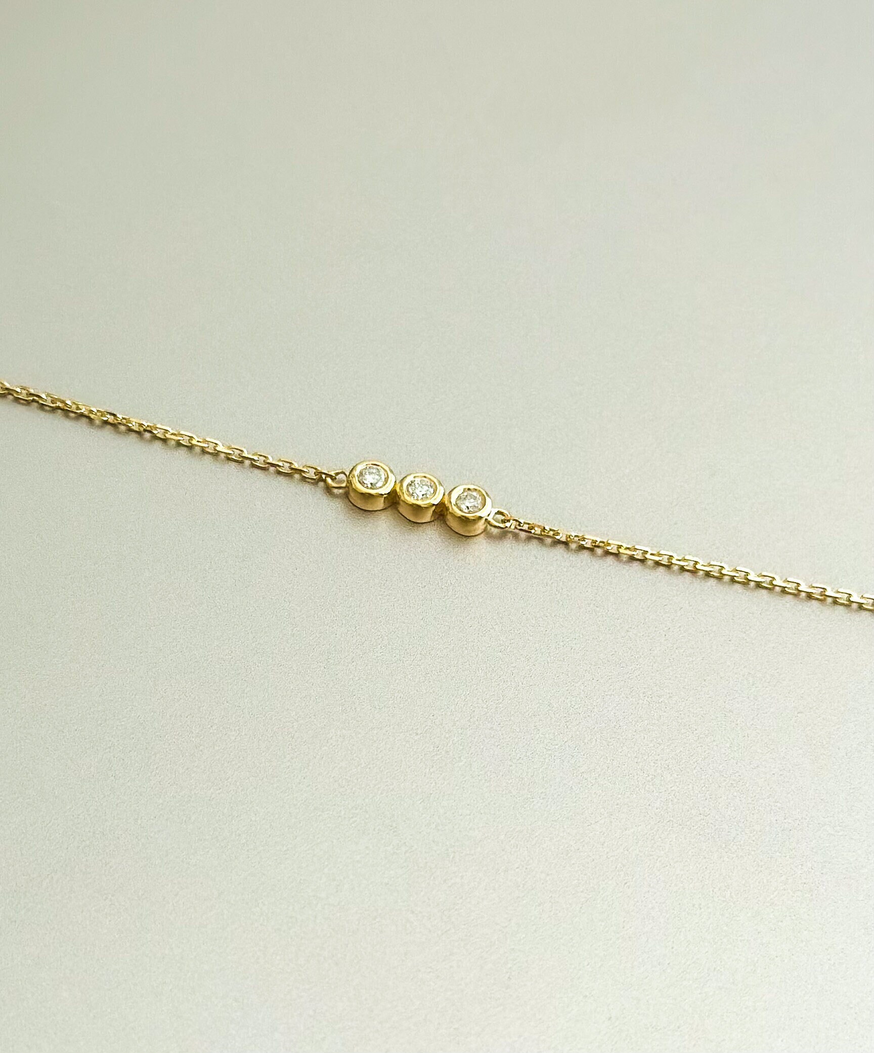 Diamond Bezel Set Bracelet in 14k Solid Gold 3 Stones Genuine Diamond ...