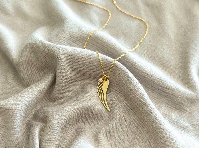 Diamond Angel Wing Necklace in 14k Solid Gold - Protection Necklace ...