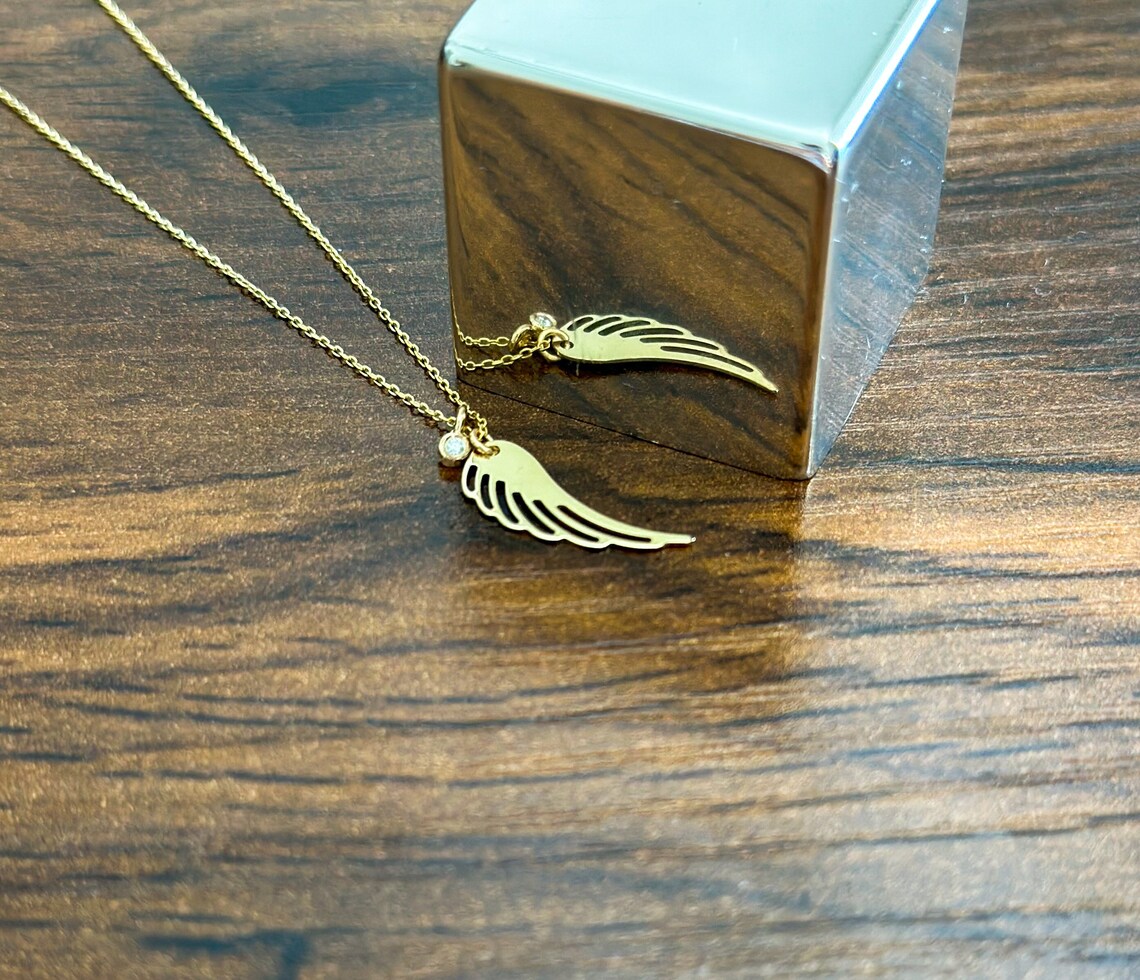 Diamond Angel Wing Necklace in 14k Solid Gold - Protection Necklace ...