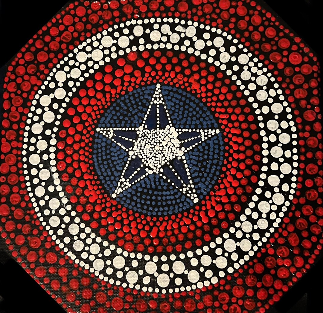 Handmade Captain America Shield Dot Art Painting - 8x8 Acrylic Canvas ...