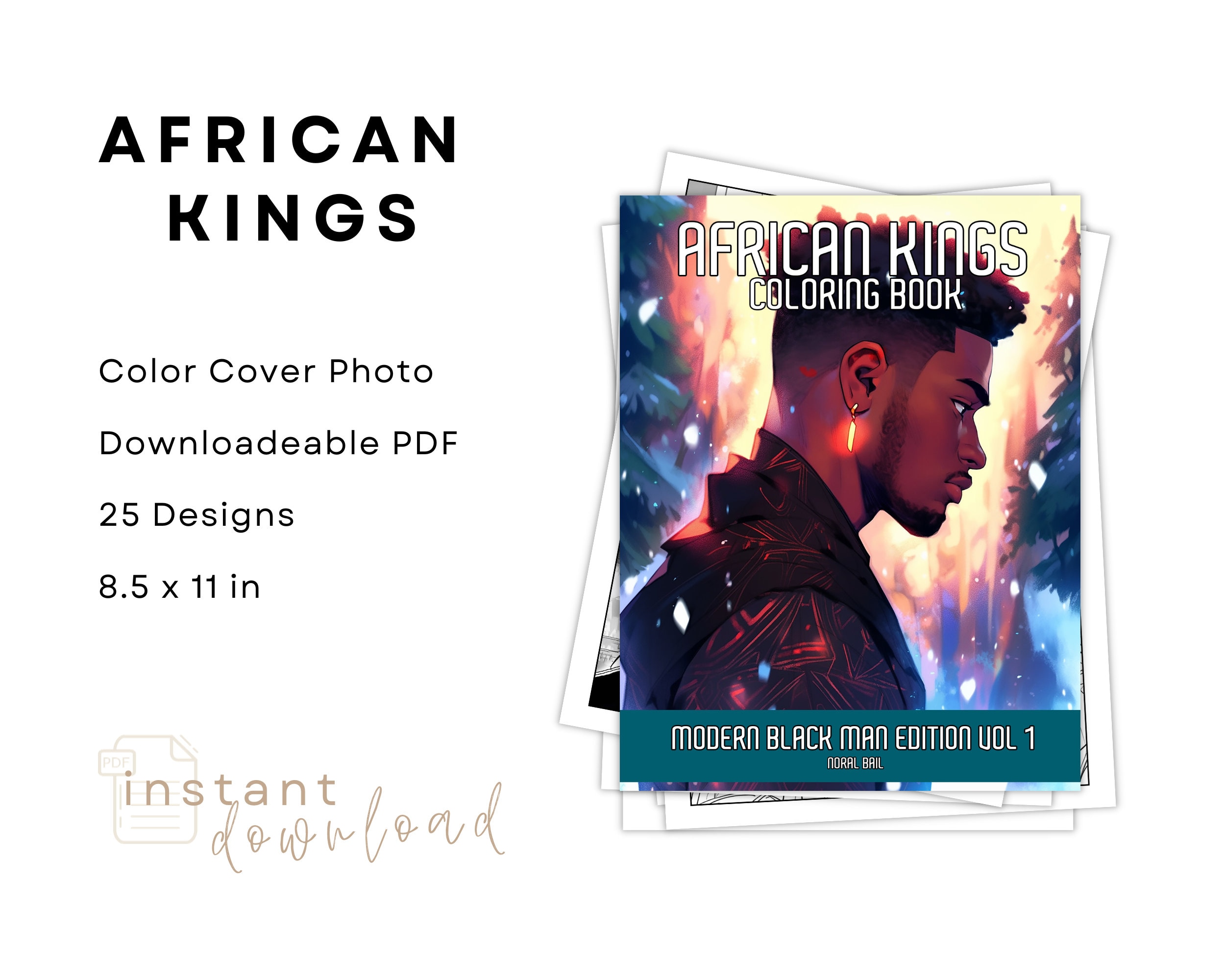 African Kings Coloring Book: Modern Black Man Edition Vol 1 Grayscale ...
