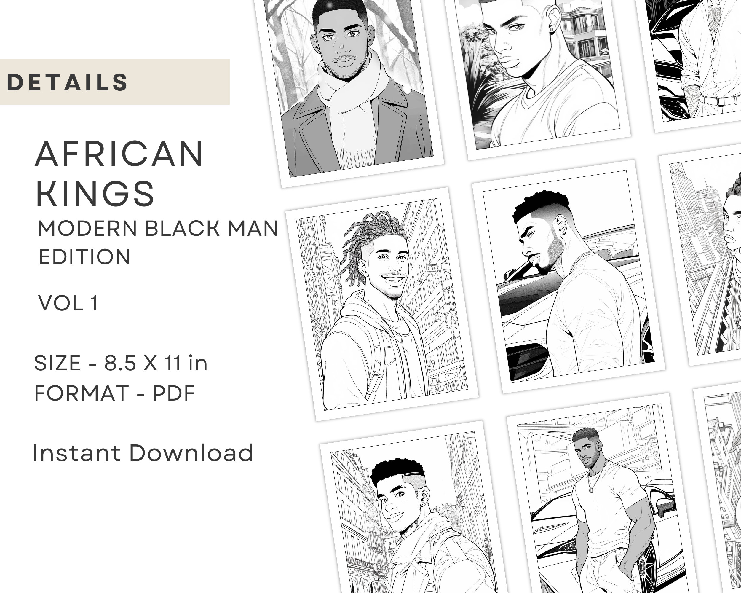 African Kings Coloring Book: Modern Black Men (printable PDF ...