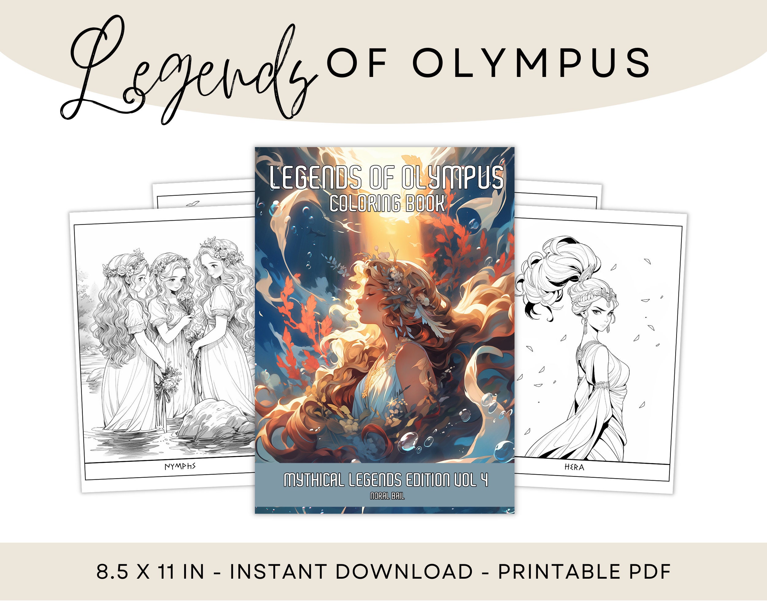 Legends of Olympus Coloring Book: Greek Mythology Grayscale (printable ...