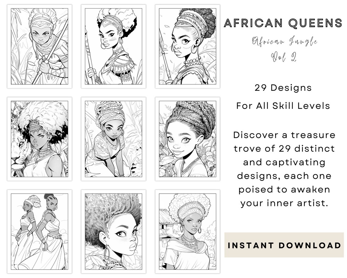 African Queens Coloring Book: African Jungle Edition Vol 2 - Grayscale ...