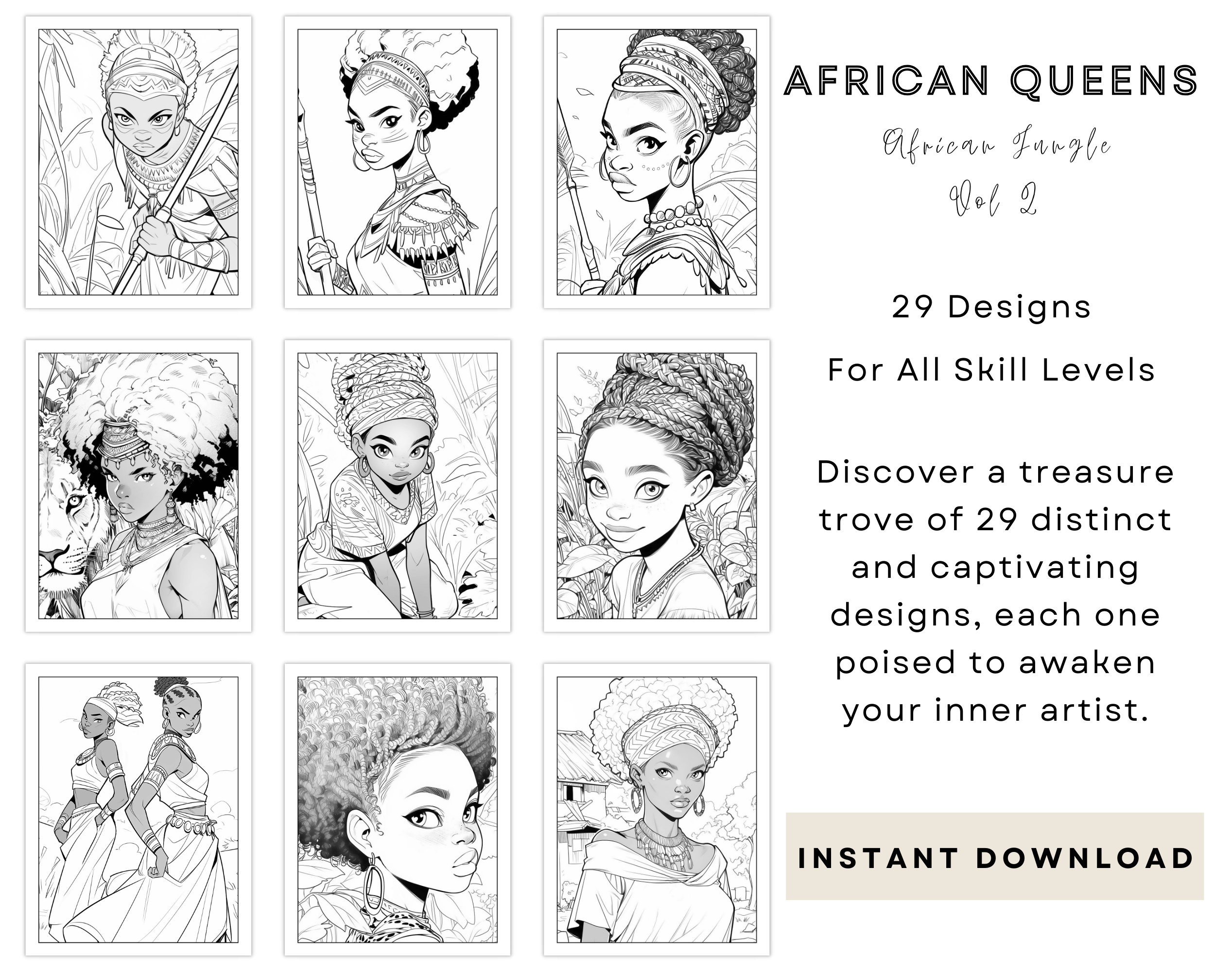 African Queens Coloring Book: African Jungle Edition Vol 2 - Grayscale ...