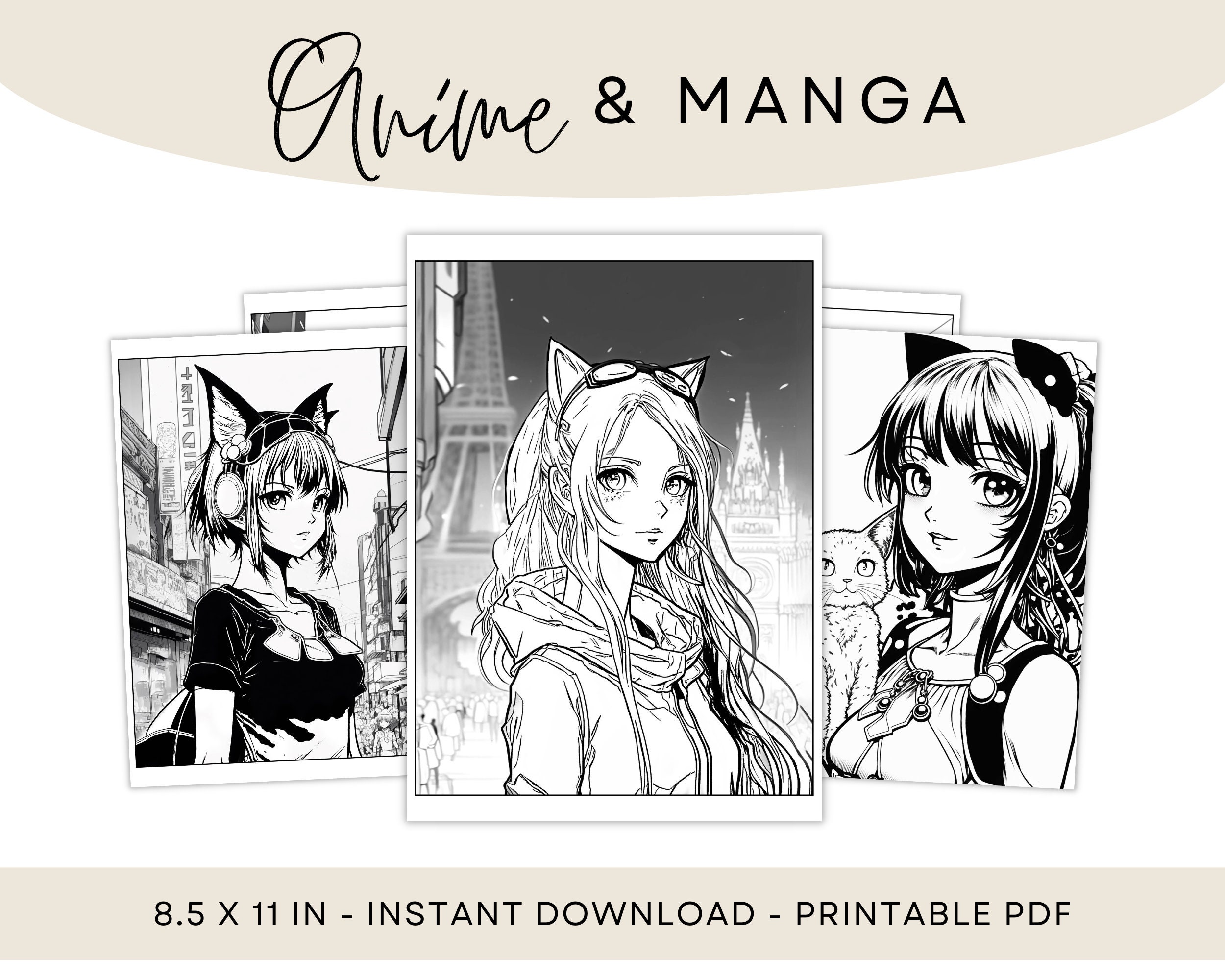 Anime & Manga Coloring Book: Anime Girls Edition Vol 1 - Grayscale ...