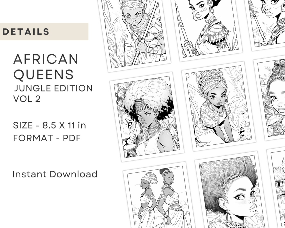 African Queens Coloring Book: Grayscale Jungle Edition (PDF) - Etsy