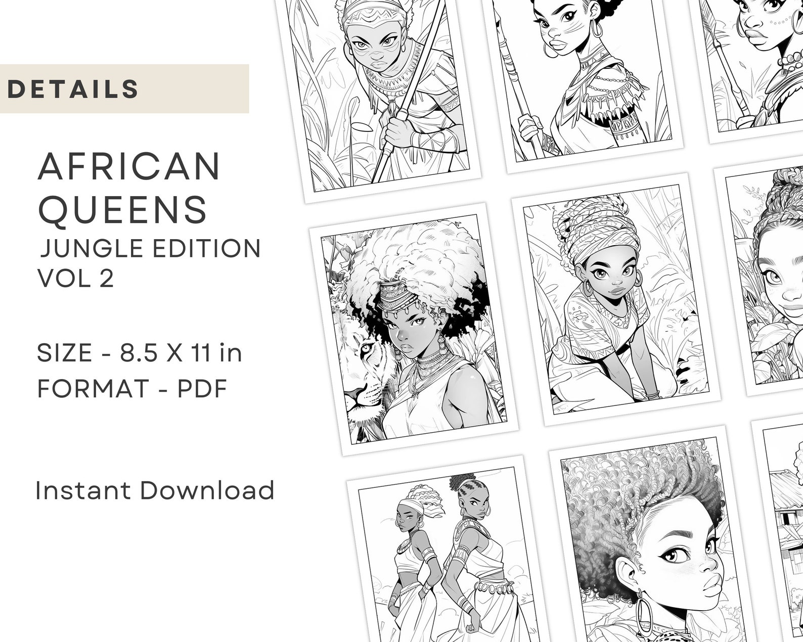 African Queens Coloring Book: Grayscale Jungle Edition (PDF) - Etsy
