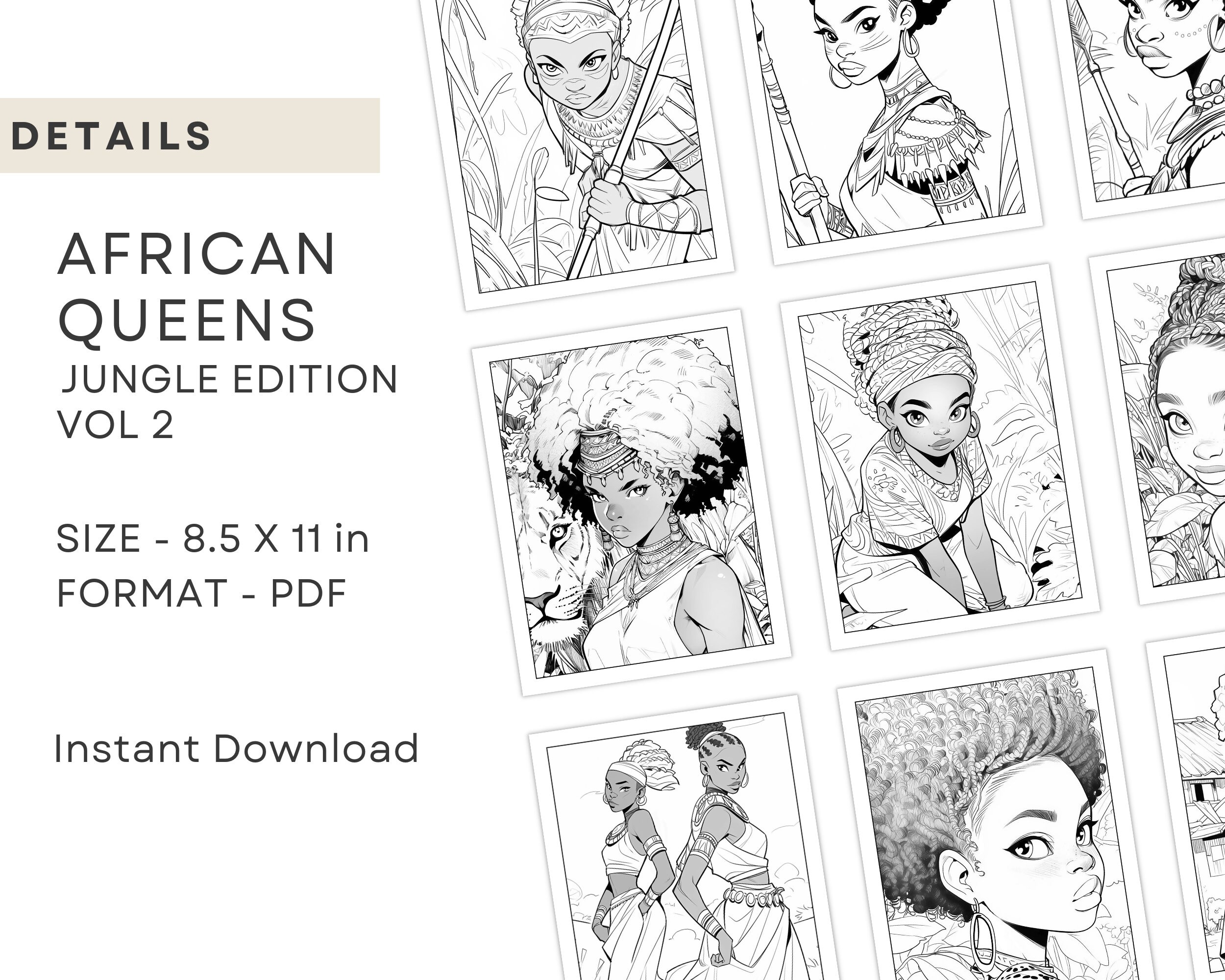African Queens Coloring Book: Grayscale Jungle Edition (PDF) - Etsy