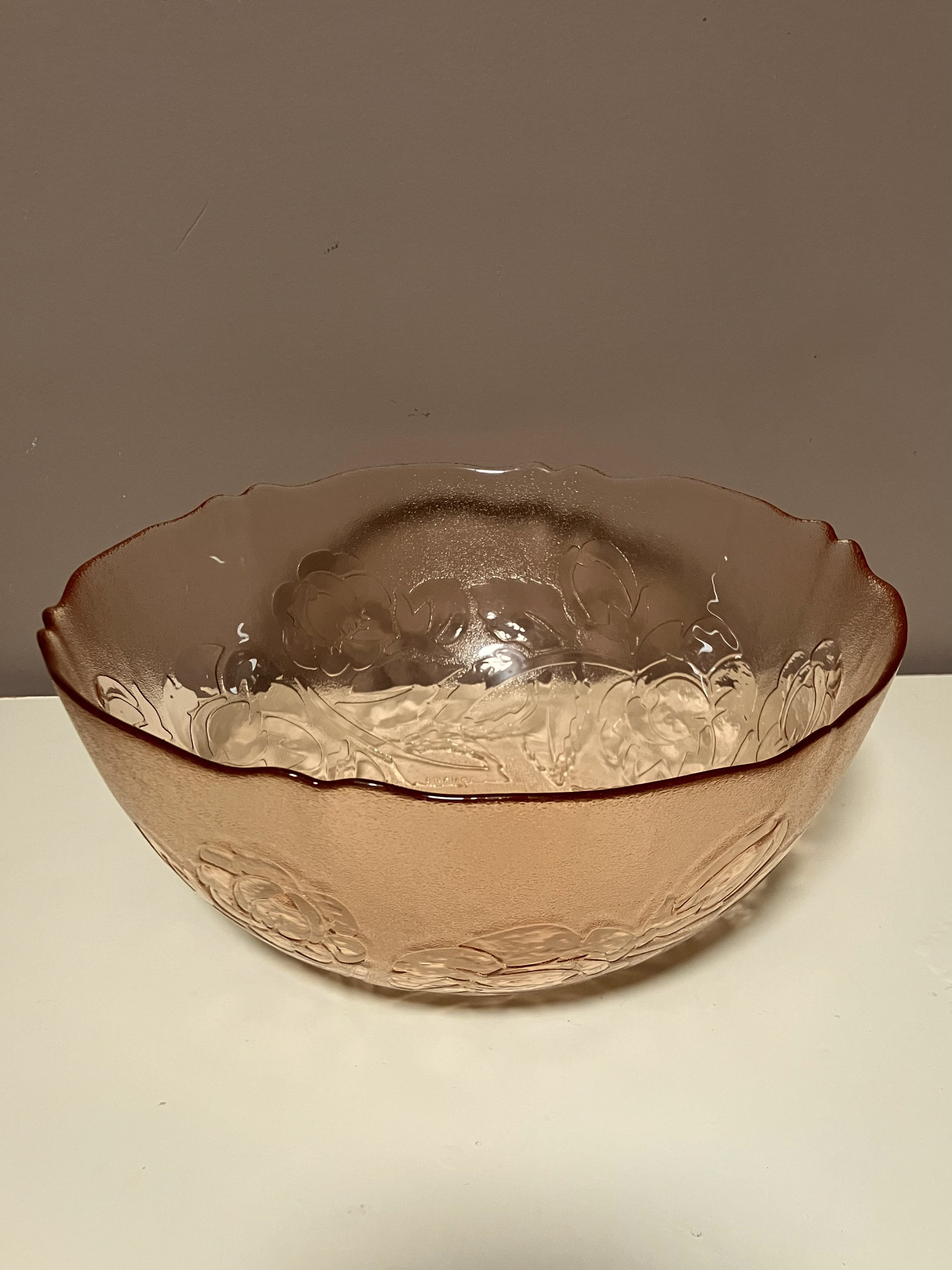 Vintage Arcoroc Blush Pink Rosaline Large Glass Serving Plate & Bowl ...