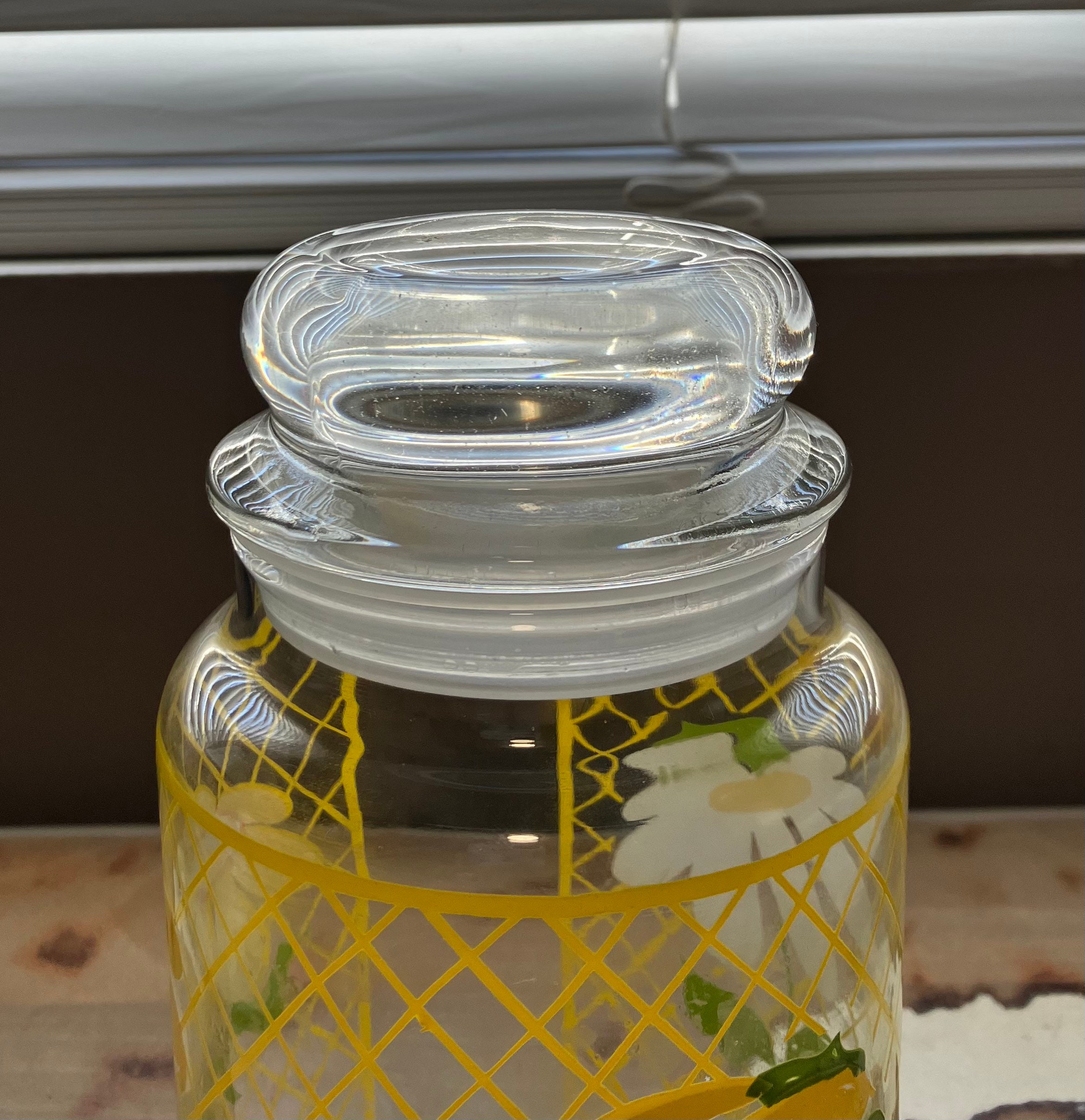 Vintage Anchor Hocking Hildi 70s Daisy Yellow Flower Glass Canister Jar ...