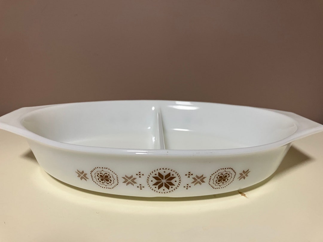 Vintage Pyrex Divided Dish/tray in Town and Country White With Brown ...
